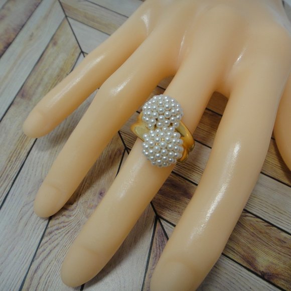 IVANA | Jewelry | Vintage Ivana Ring Faux Pearl Gold Tone Double ...
